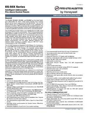 Fire-Lite ES-50X Series Datasheet (2023) | FACP Manuals