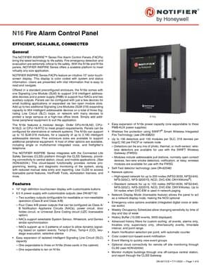 Notifier N16 Datasheet 2022 | FACP Manuals